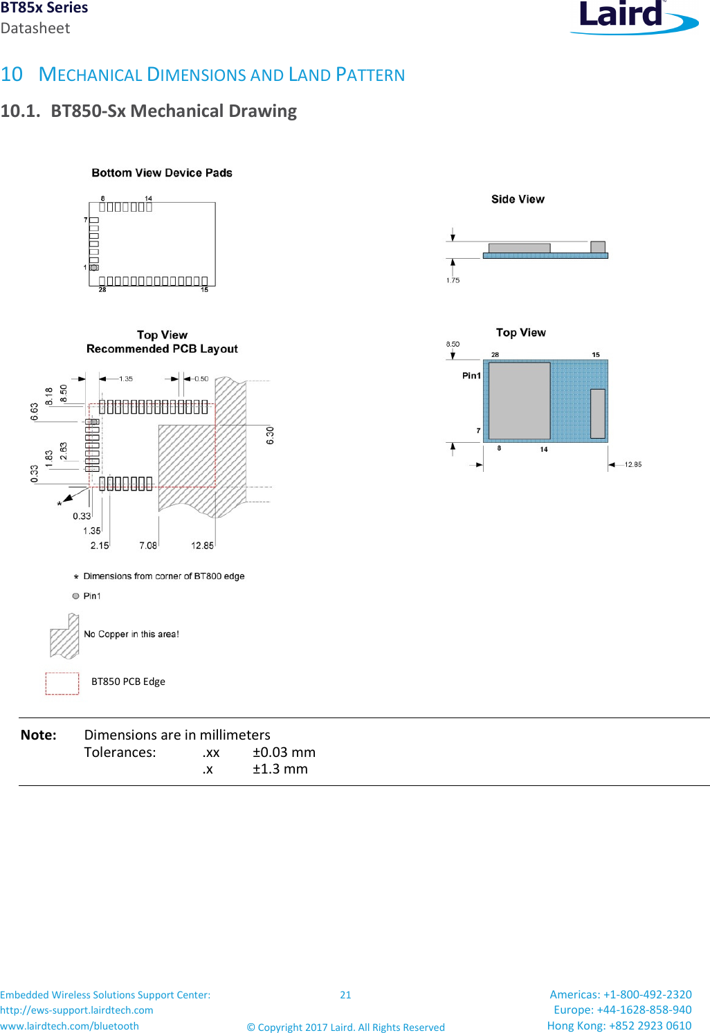 Laird Technologies BT850 Bluetooth 4.2 Dual Mode USB HCI Module, Bluetooth 4.2 Dual Mode UART ...