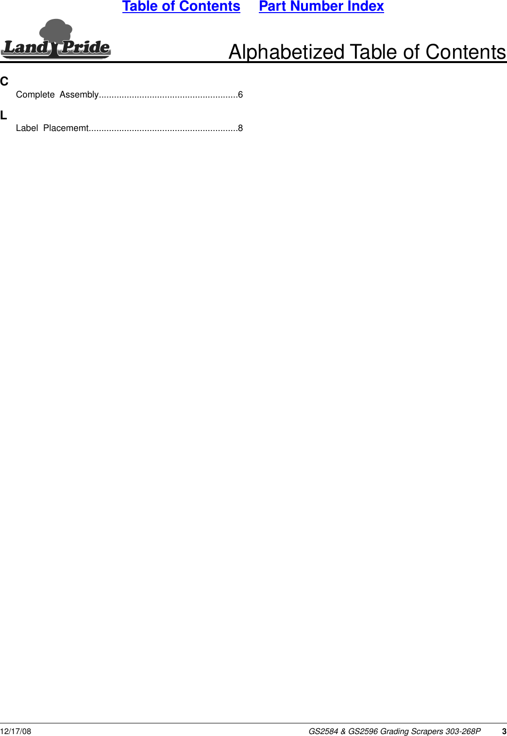 Land Pride Grading Scrapers Gs2584 Users Manual