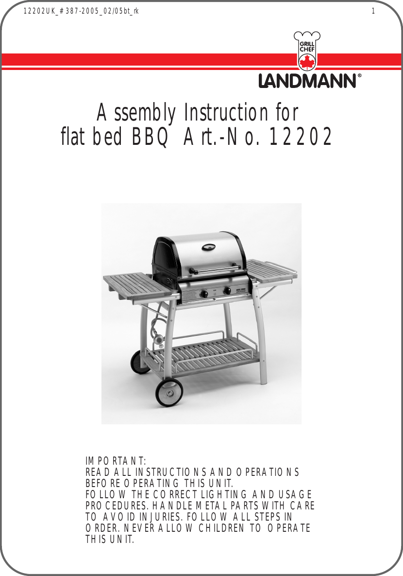 Landmann Usa Flat Bed Bbq 12202 Users Manual