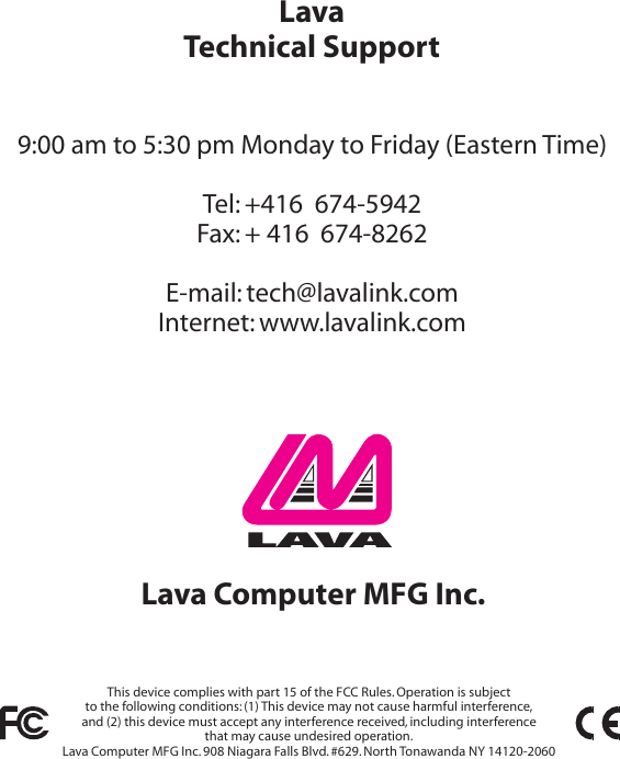 Lava Computer Sserial 550 Users Manual Installation