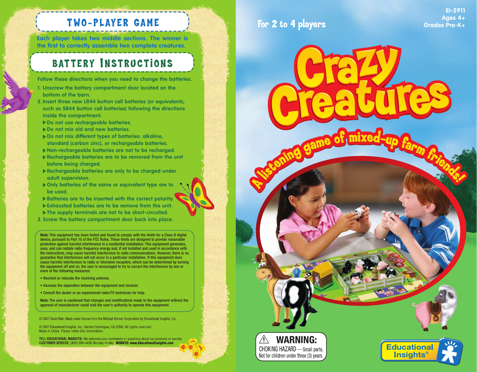 Learning Resources Crazy Creatures Ei 2911 Users Manual 2911CrazyCreatures