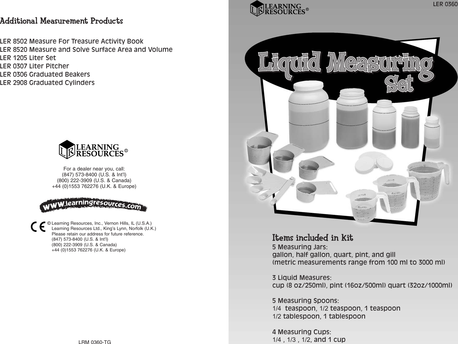 Learning Resources Inc Kitchen Utensil Ler 0360 Users Manual Liquid ...