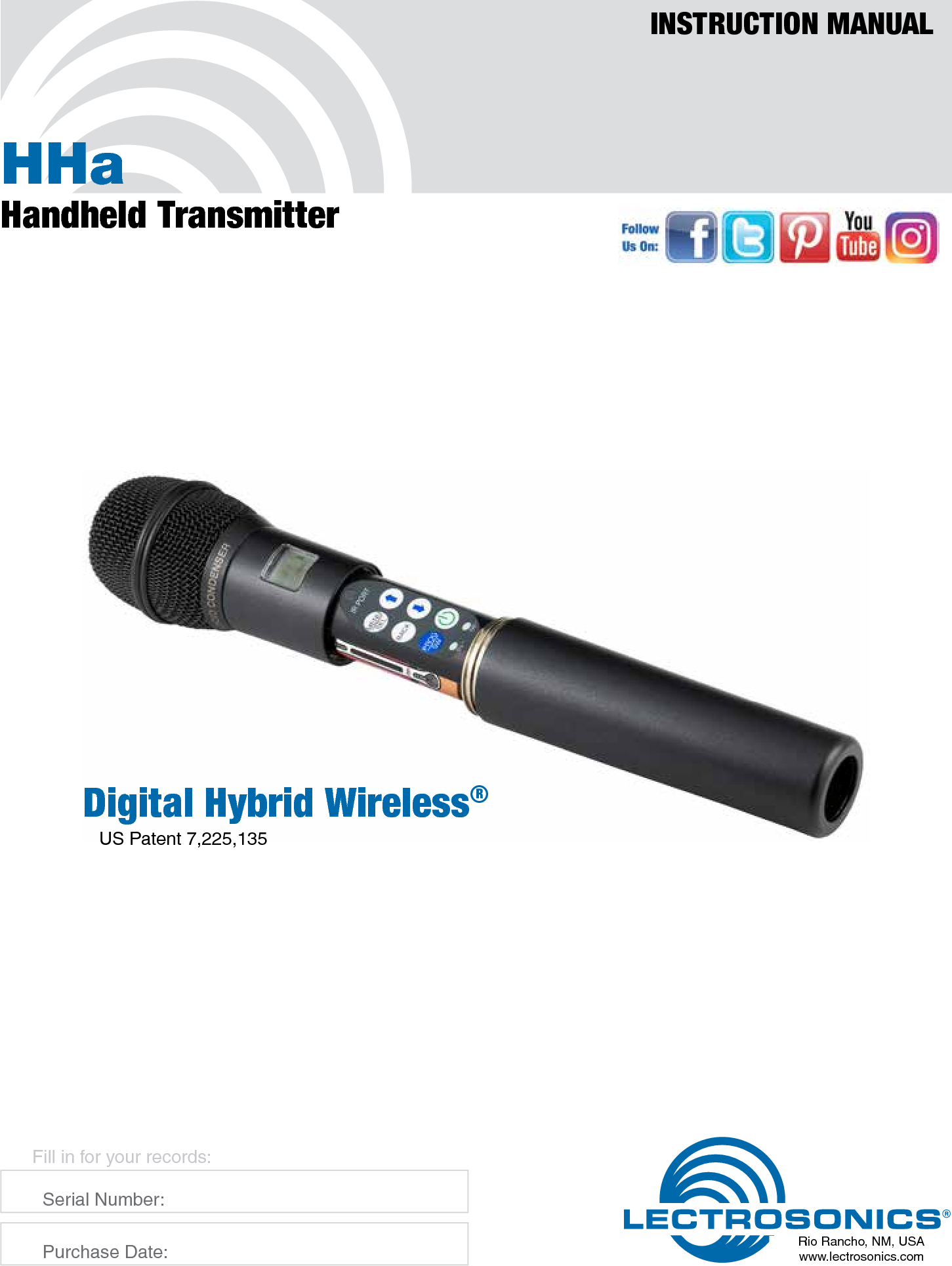 Lectrosonics HHAA1A Handheld Transmitter User Manual