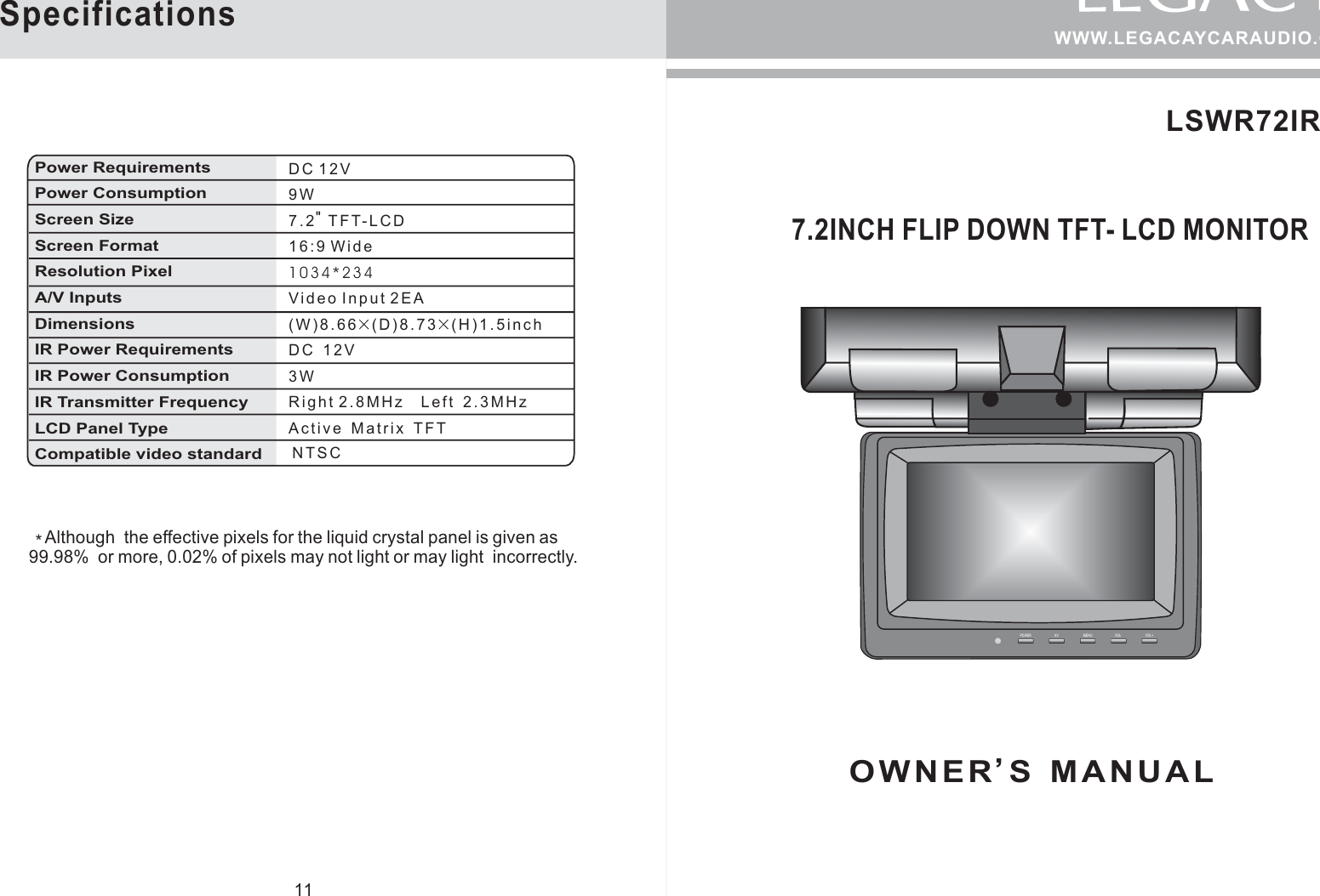 Legacy Car Audio Lswr72Ir Users Manual