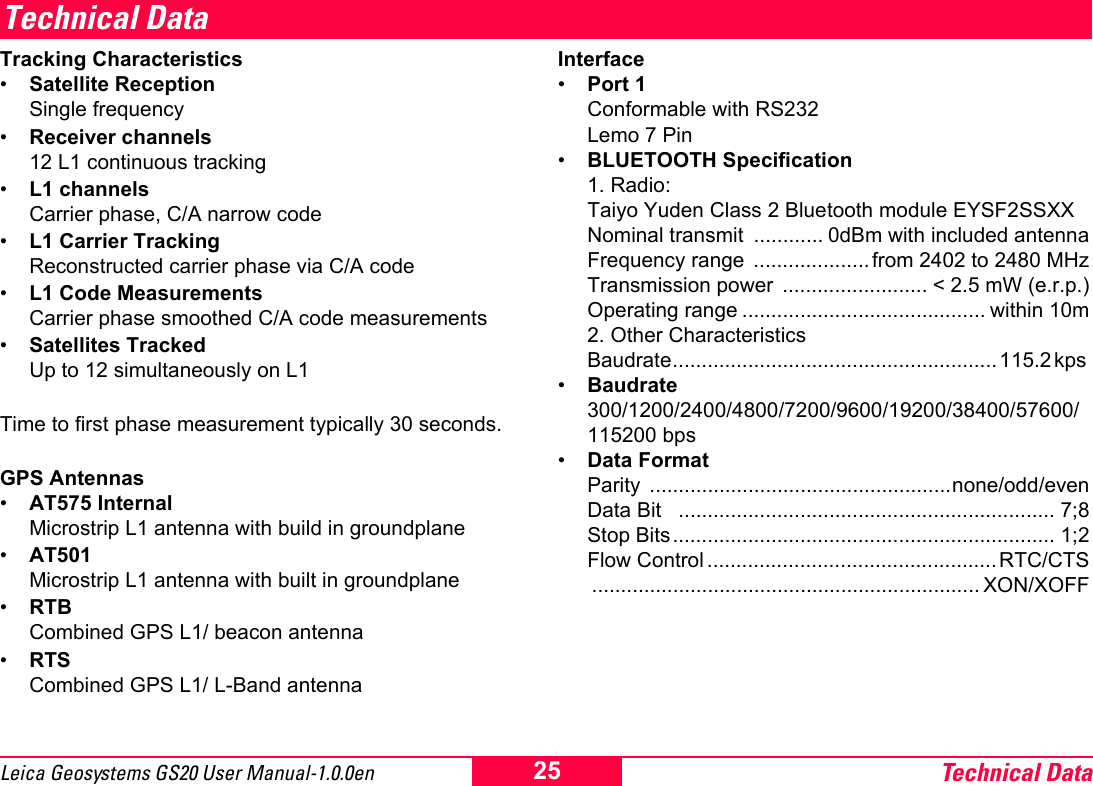 Leica Geosystems GS20 GPS Positioning System User Manual GS20 V1 0 en