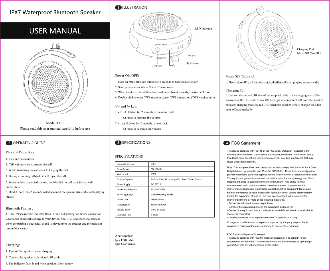 Lenodell Technology T101 IPX7 waterproof bluetooth speaker User Manual