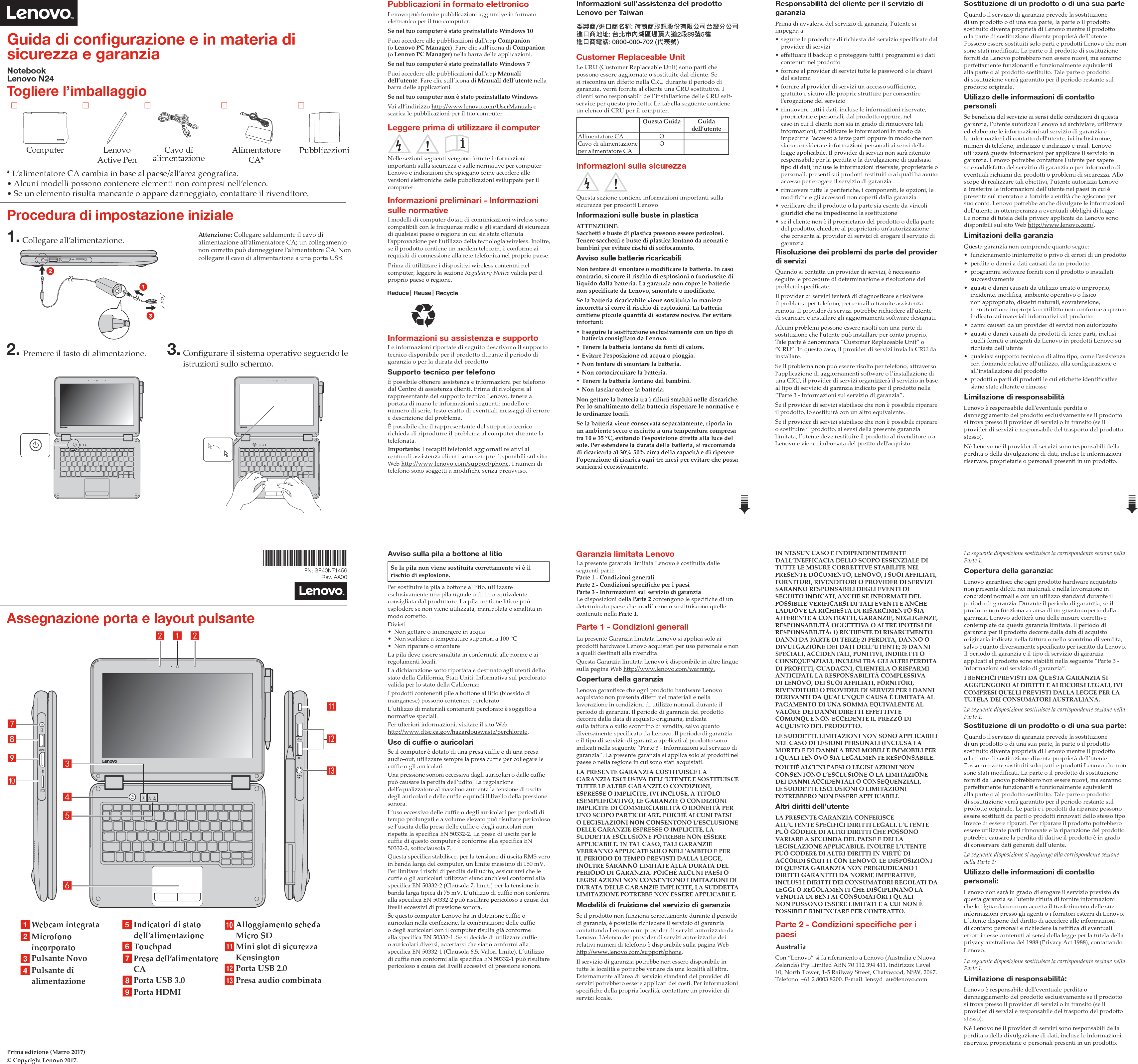 Lenovo N24 Swsg It 201705 User Manual (Italian) Safety, Warranty, And ...