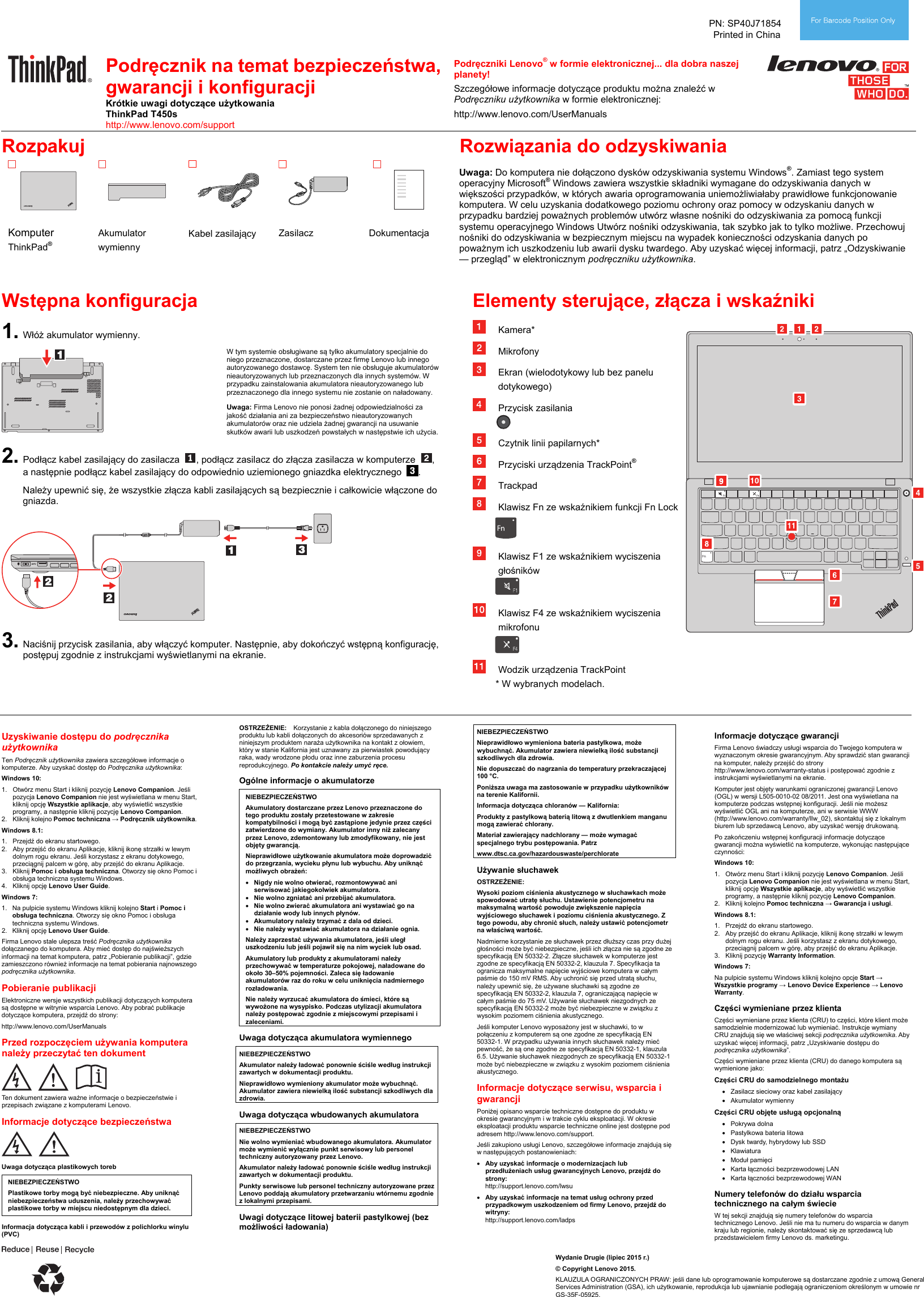 Lenovo T450S Swsg Pl Sp40J71854 ThinkPad (Sting2) User Manual (Polish ...