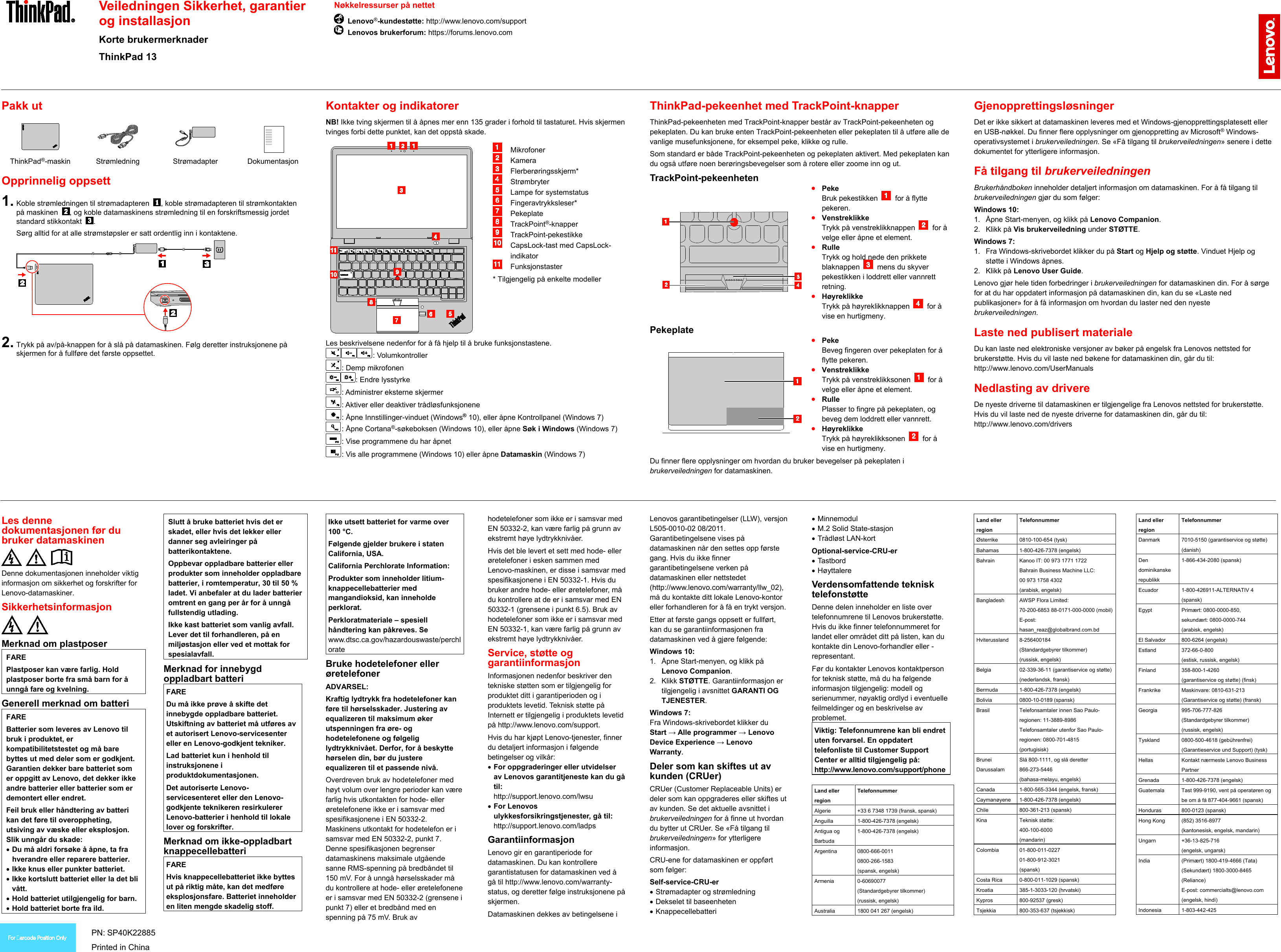 Lenovo Tp 13 Swsg Nb User Manual (Norwegian) Safety, Warranty, And ...