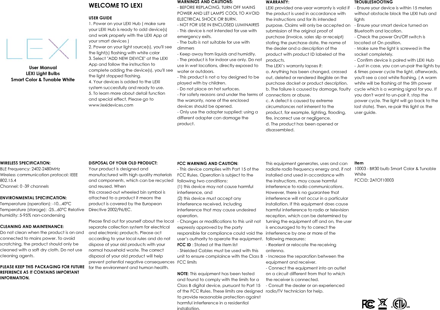 Lexi Devices 10003 LEXI Smart Light Bulbs - BR30 User Manual