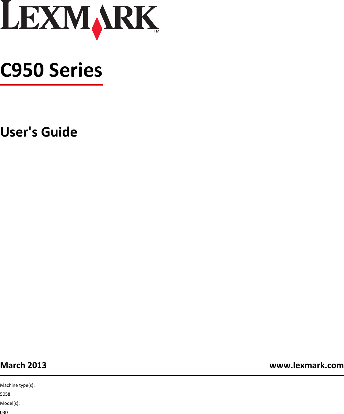 Lexmark C950 Users Manual User's Guide