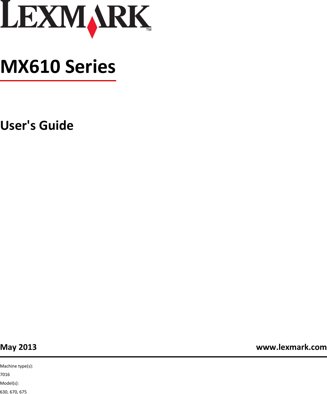 Lexmark Mx611 Owner S Manual User's Guide