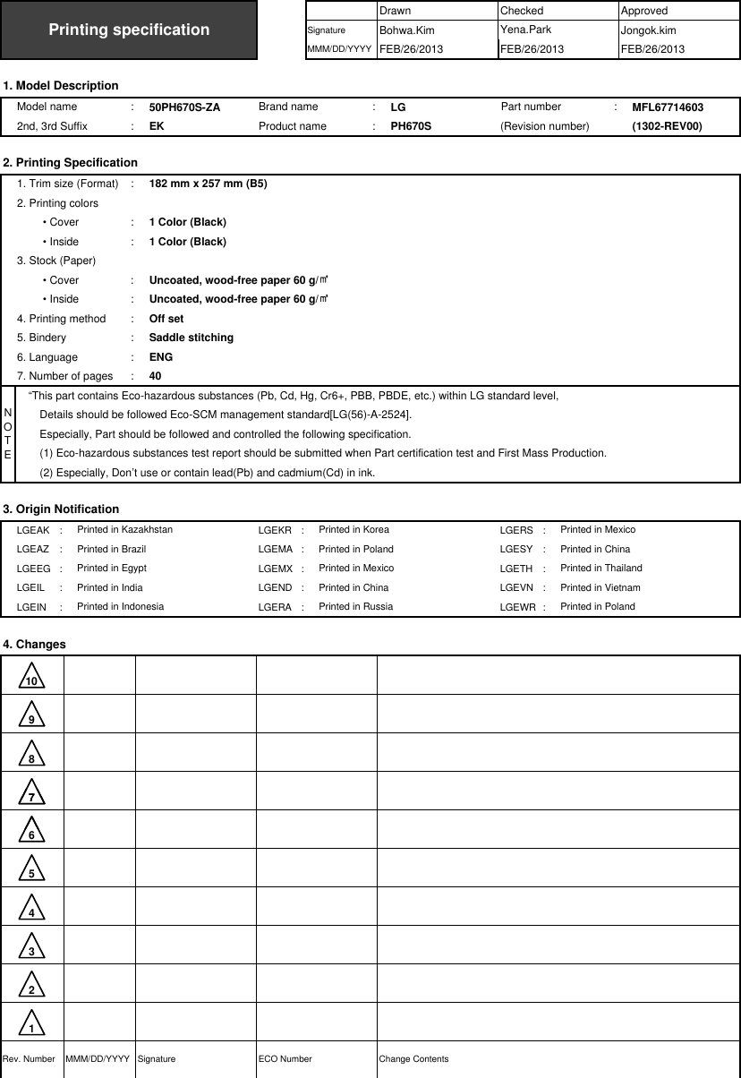 Lg 60Ph670V Owner S Manual