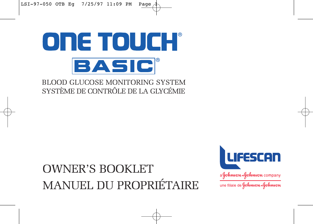 Lifescan One Touch Basic Blood Glucose Monitoring System Users Manual ...