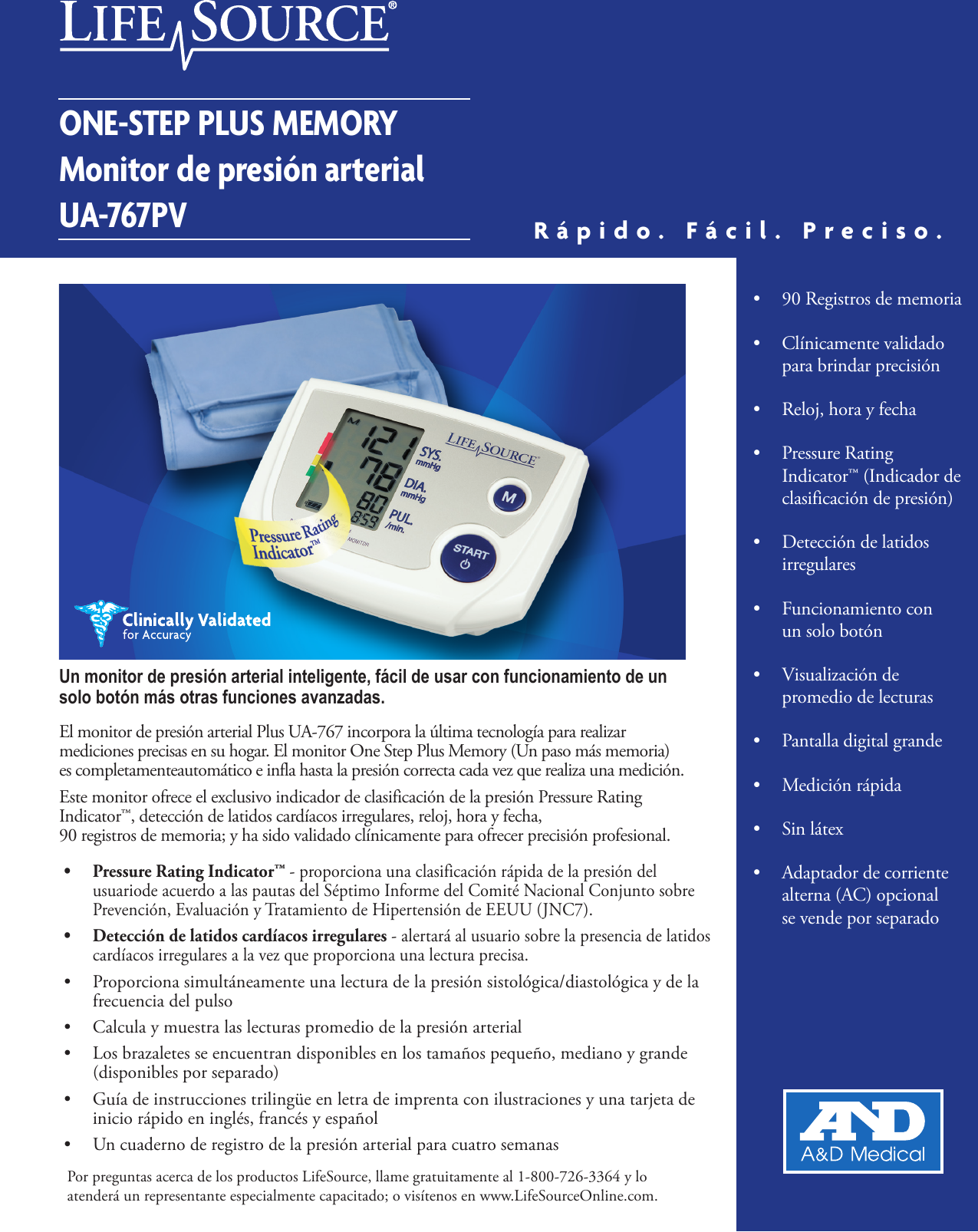 Lifesource One Step Plus Memory Monitor De Presin Arterial Ua 767Pv ...