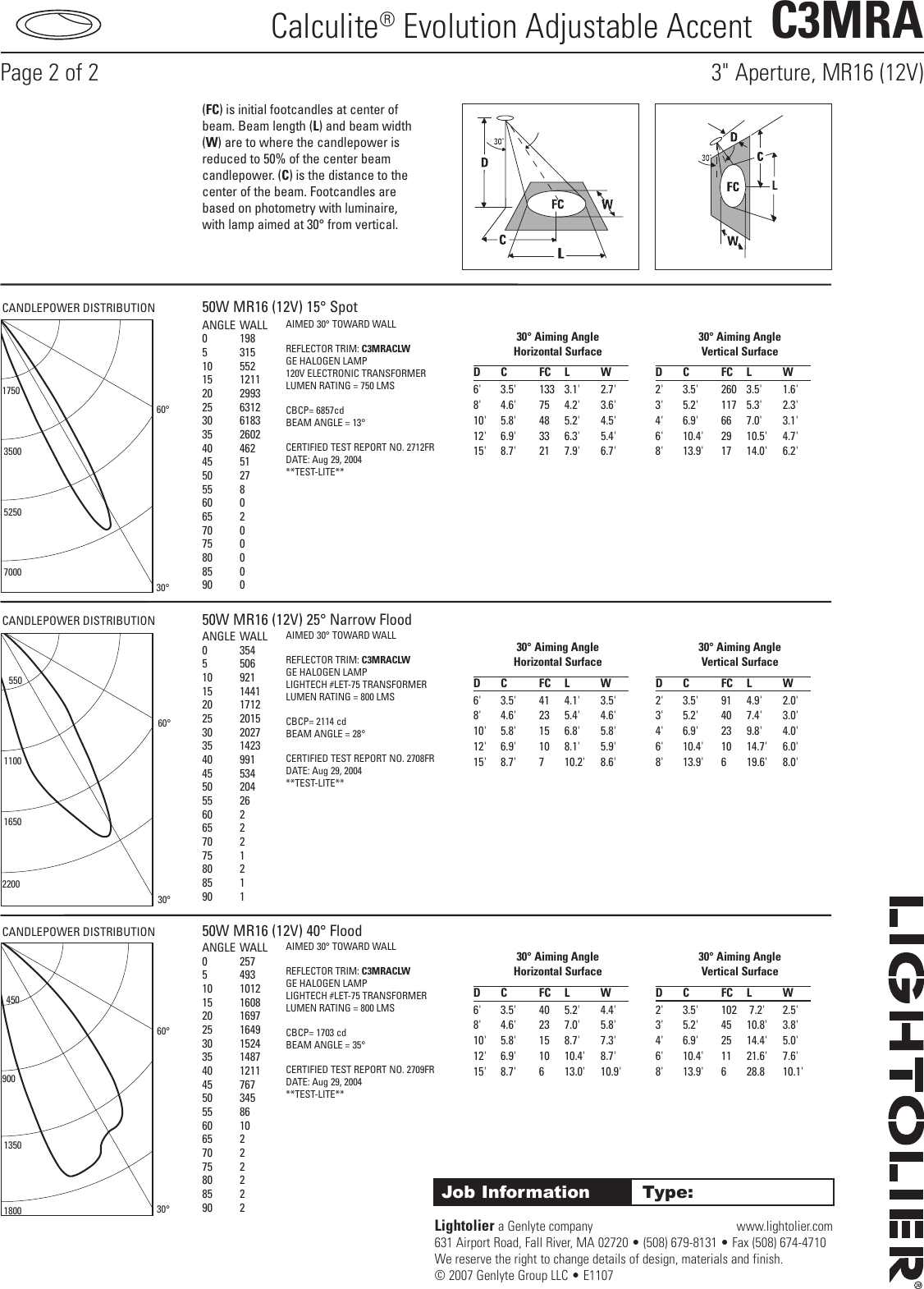 Lightolier Calculite Evolution Adjustable Accent C3Mra Users Manual