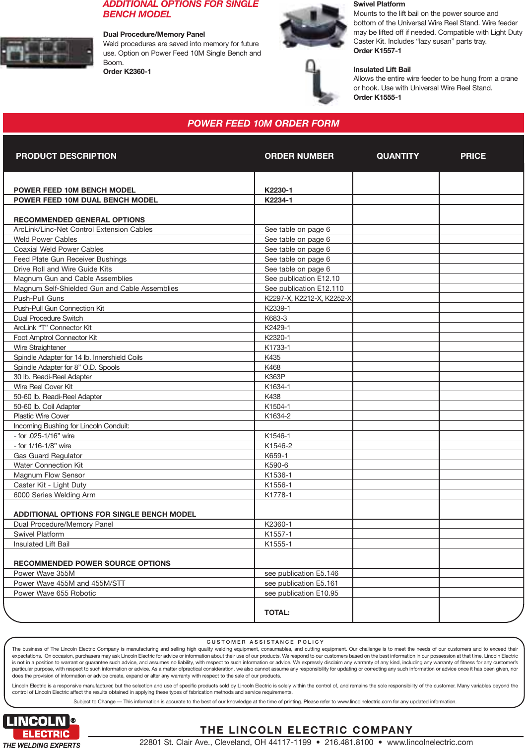 Lincoln Electric Power Feed 10M Users Manual Semiautomatic Wire Feeders