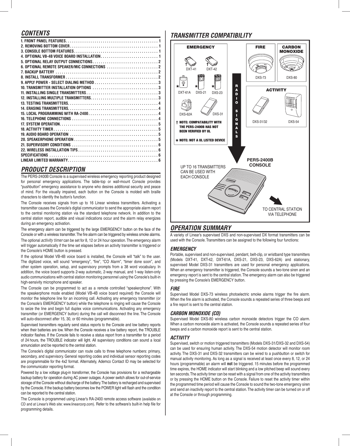 Linear Pers 2400B Users Manual 228279C