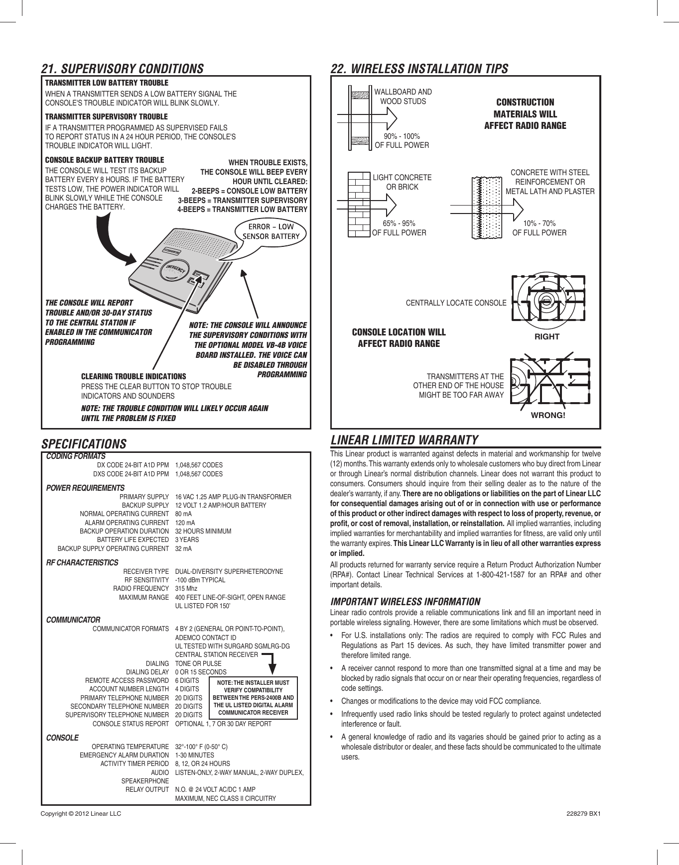 Linear Pers 2400B Users Manual 228279C