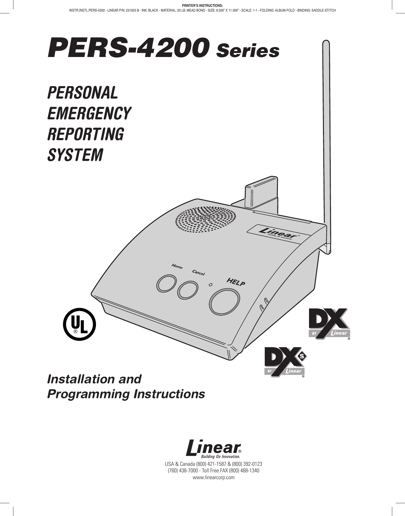 Linear Pers 4200 Personal Emergency Reporting System Quick Start Guide ...