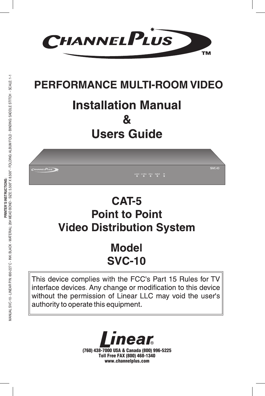 Linear Svc 10r Owners Manual 600 227 C