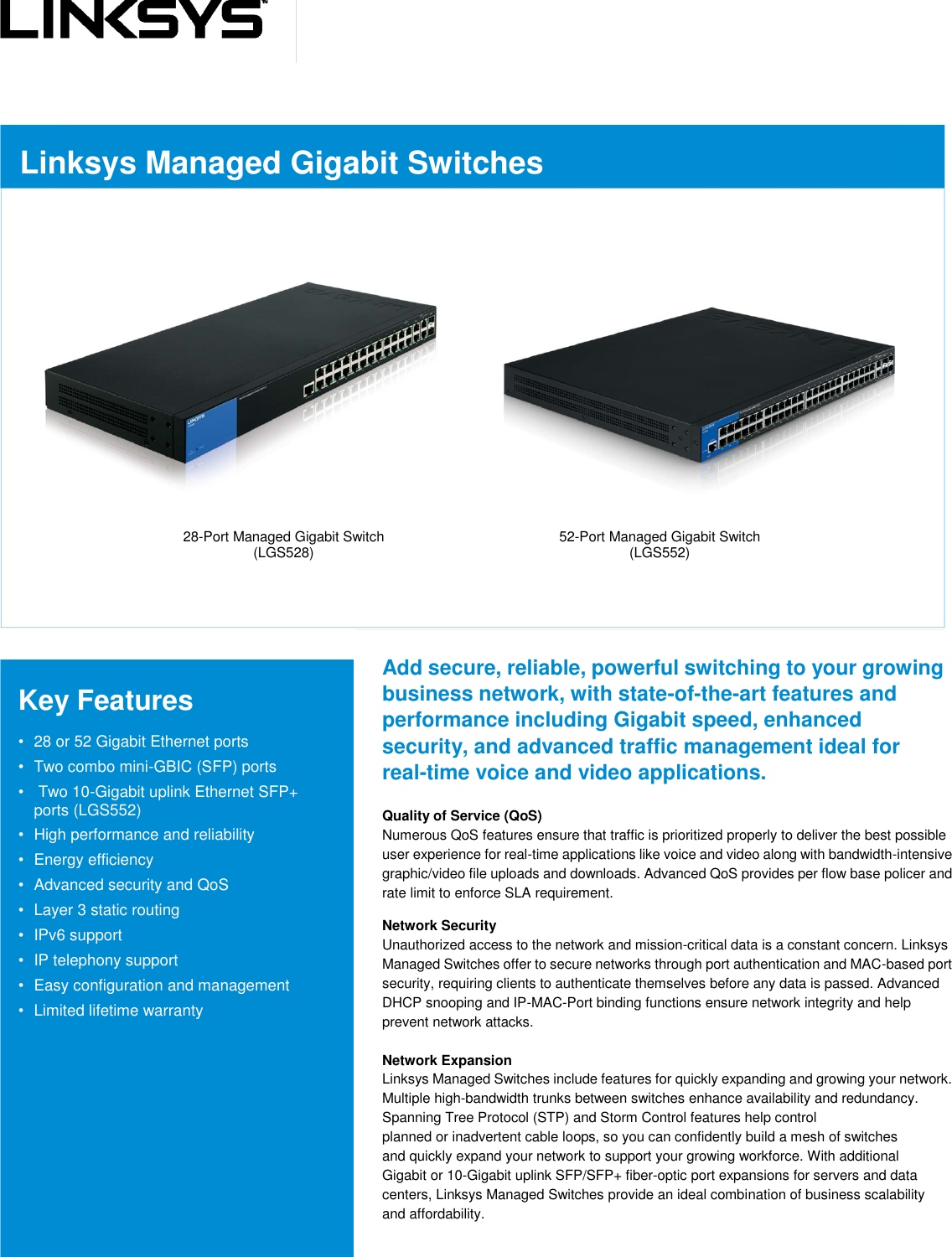 26547 Linksys Port Managed Gigabit Switches DS PROD
