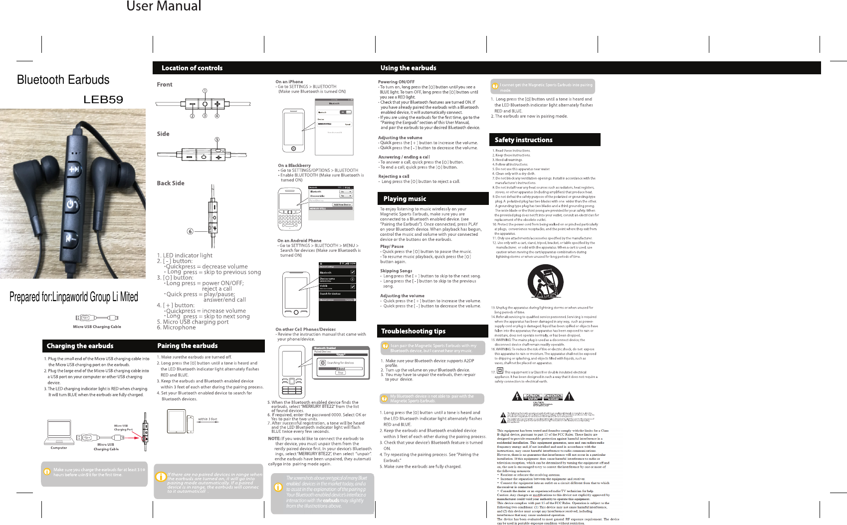 Linpaworld Group LEB59 Bluetooth Earbuds User Manual SBT519 FINAL ...