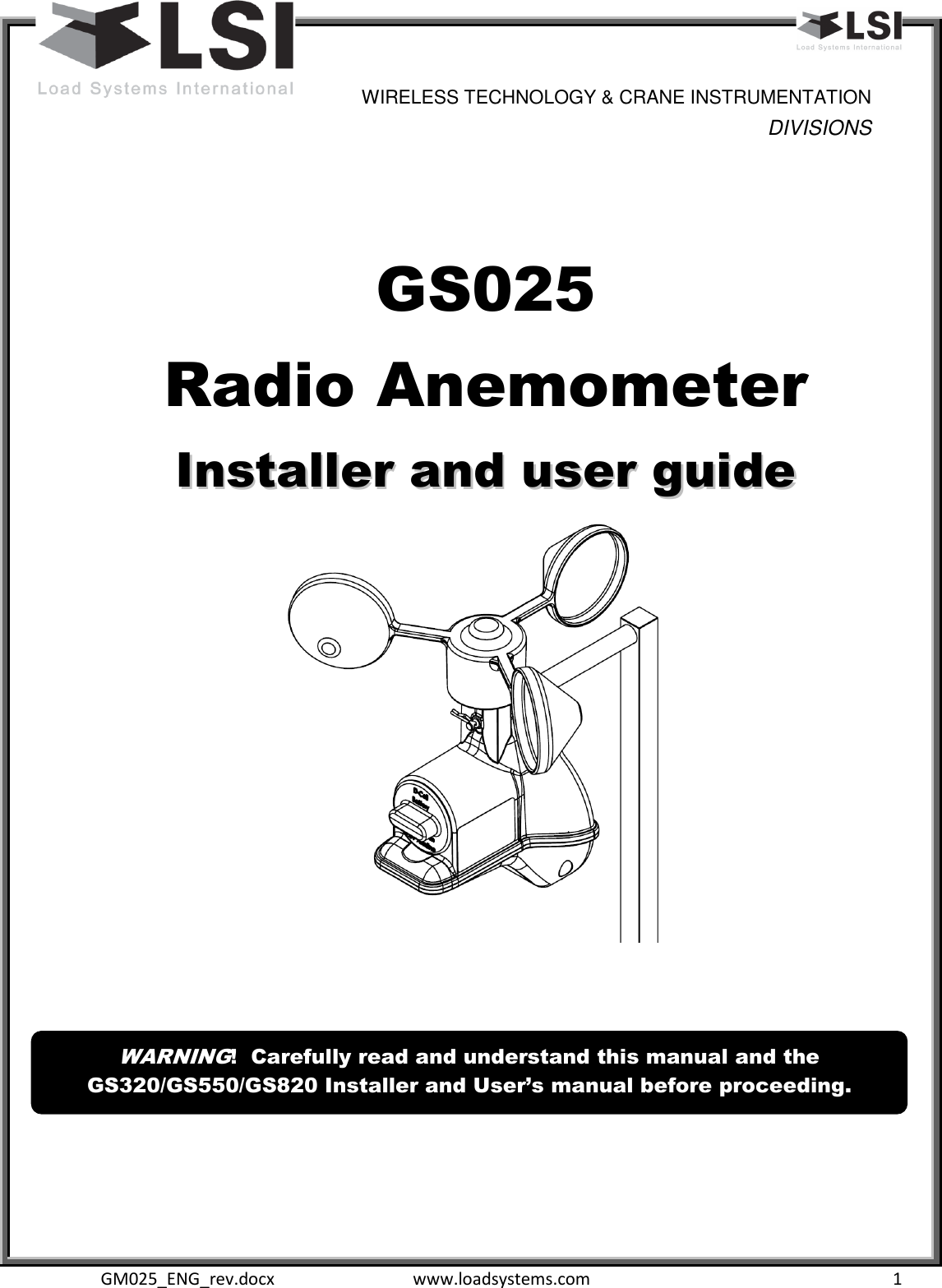 Load Systems GS002 GS025: Radio Anemometer, GS085: Radio Ant-Two-Block ...