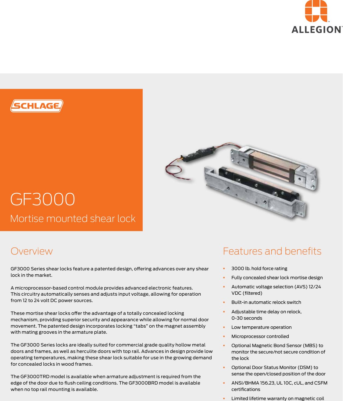 Locks GF3000 Mortise Electromagetic Data Sheet 104160