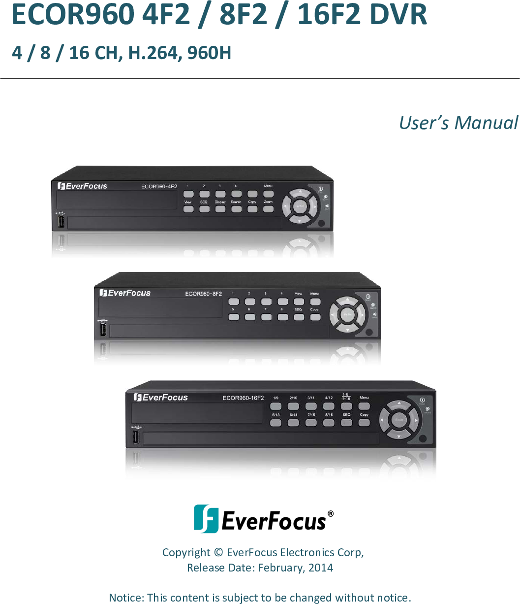 Locks Ever Focus ECOR960 Series DVR User Manual