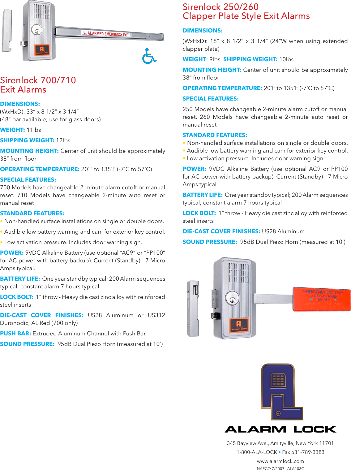 Locks 250/260/700/710 Sirenlock Information Sheet