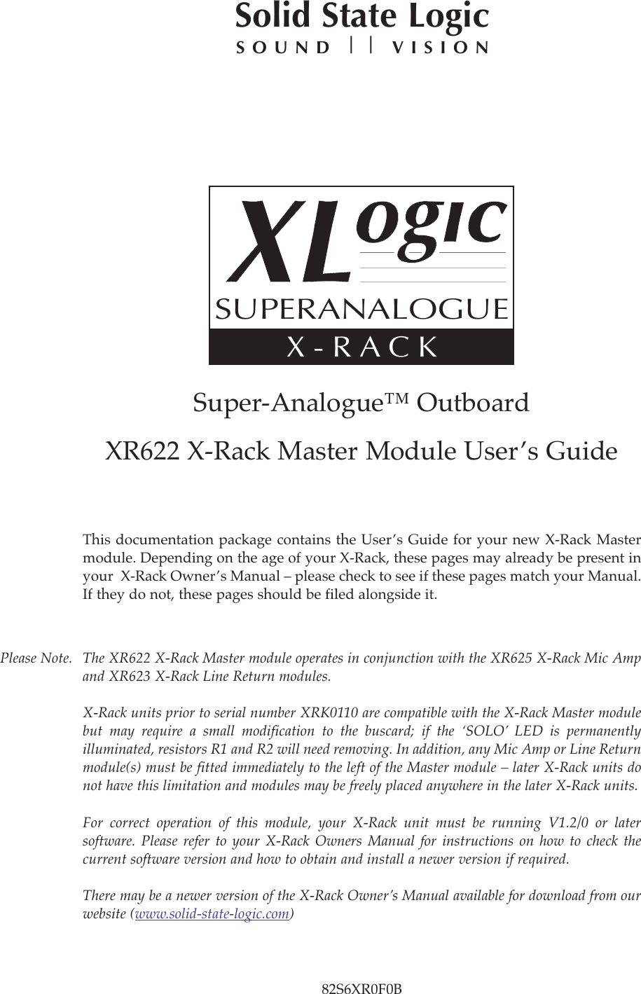 82S6XR0F0B XLogic X Rack Master Bus Module