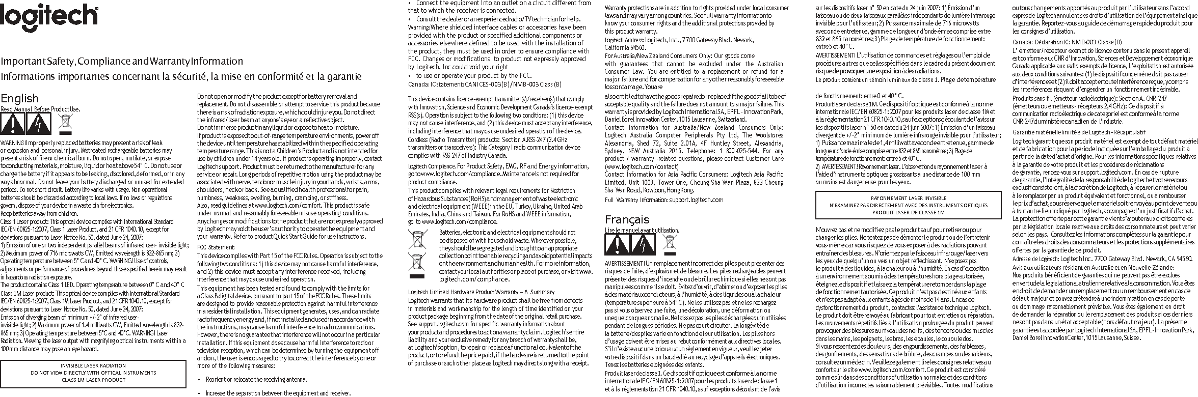 Logitech Far East MR0080 Wireless Mouse User Manual statement rev