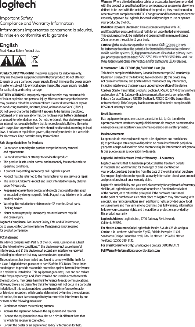 Logitech Far East VR0005 Webcam User Manual User Man Statement JNZVR0005