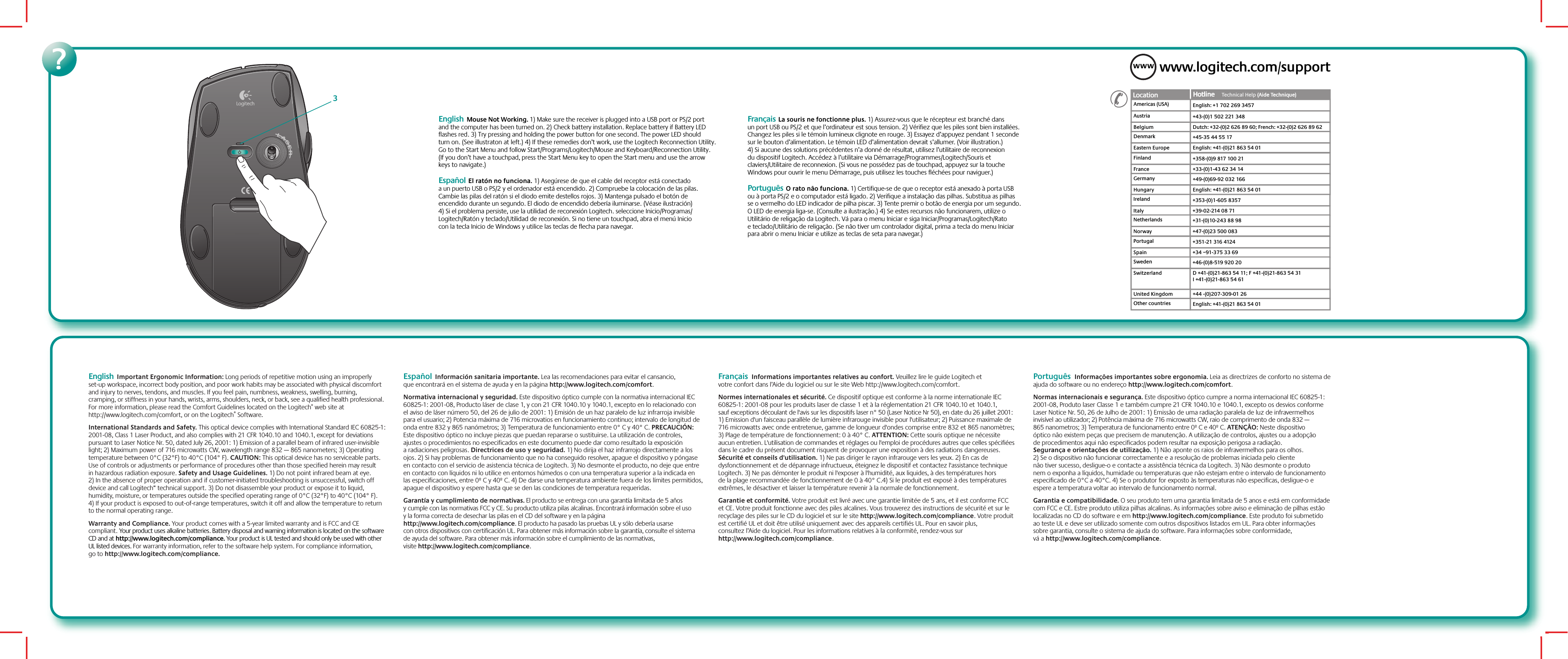 Logitech 201940 2.4 GHz cordless mouse User Manual 623799 0403 Back ai