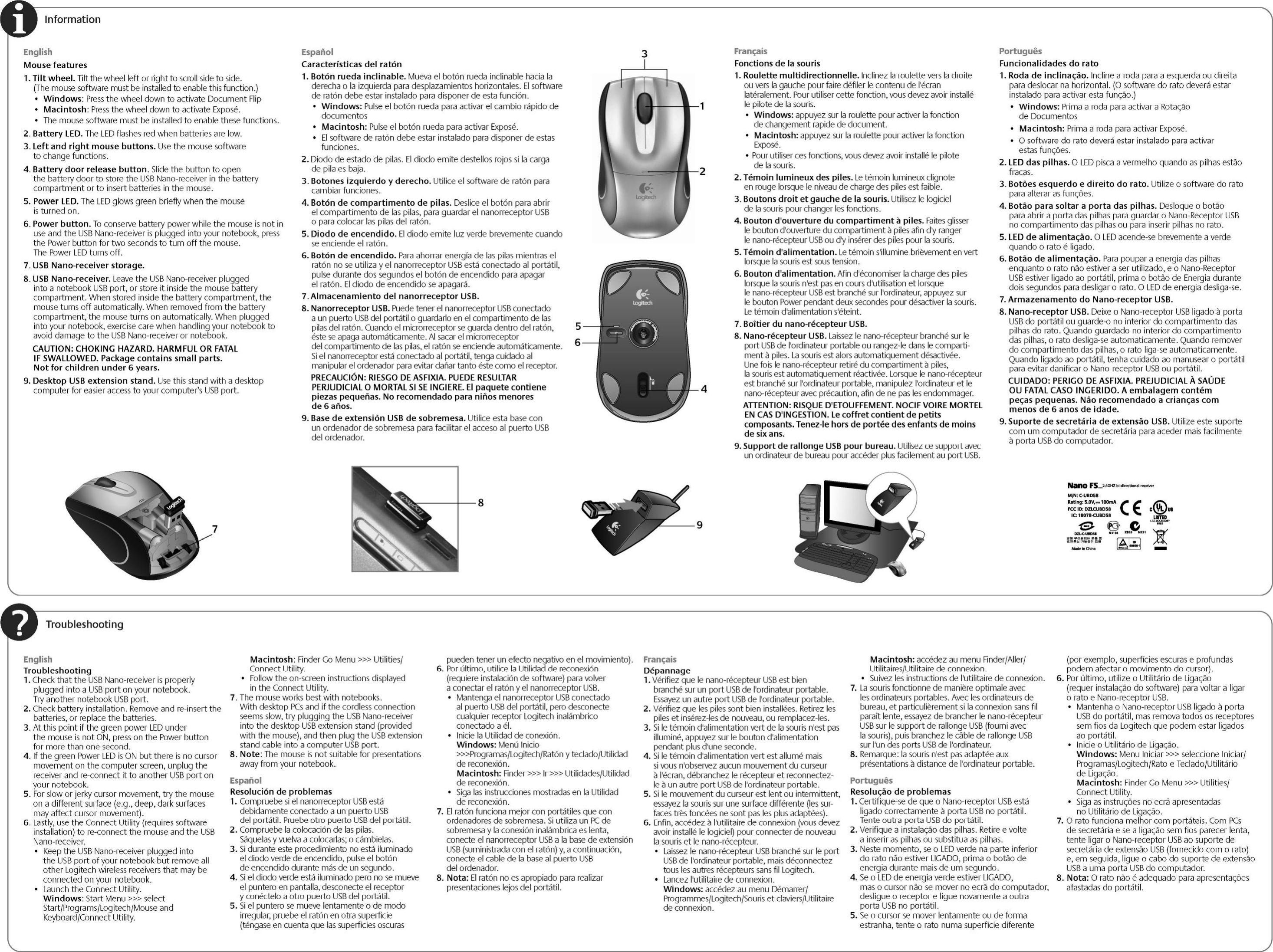 Logitech CUBD58 2.4 GHz USB Dongle User Manual Manual 1