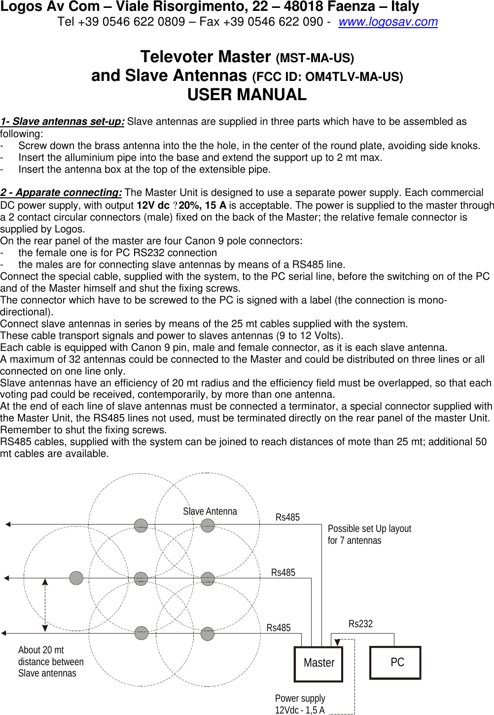 Logos Av Com S r l SLV-MA-US Televoter Master and Slave Antennas User ...