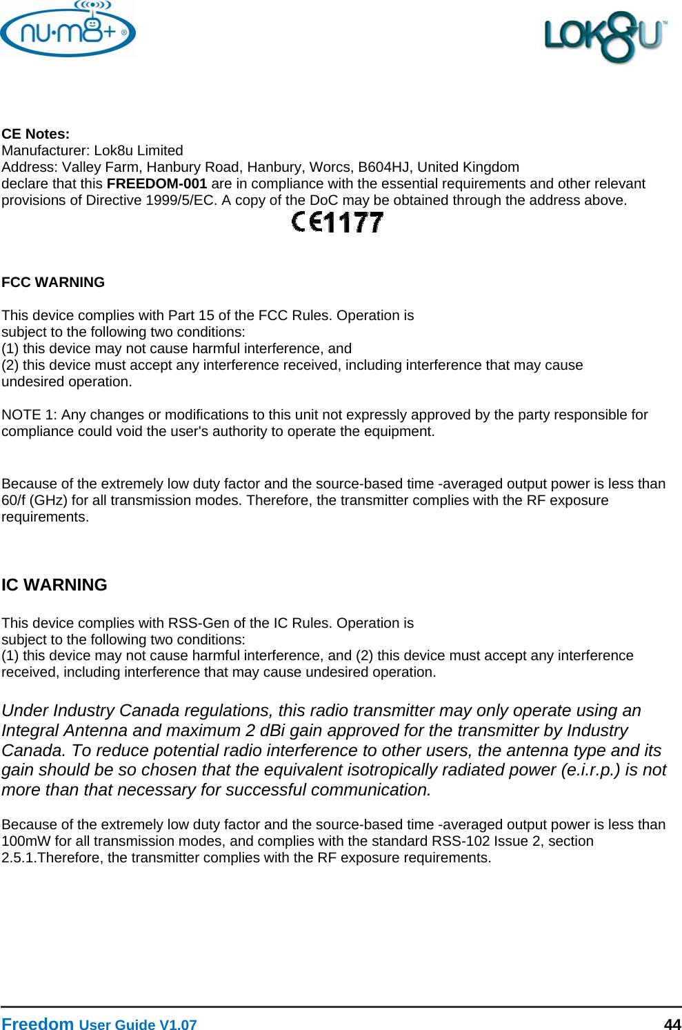 Lok8u LOK8UFRWATCH FREEDOM-WATCH User Manual UserManual