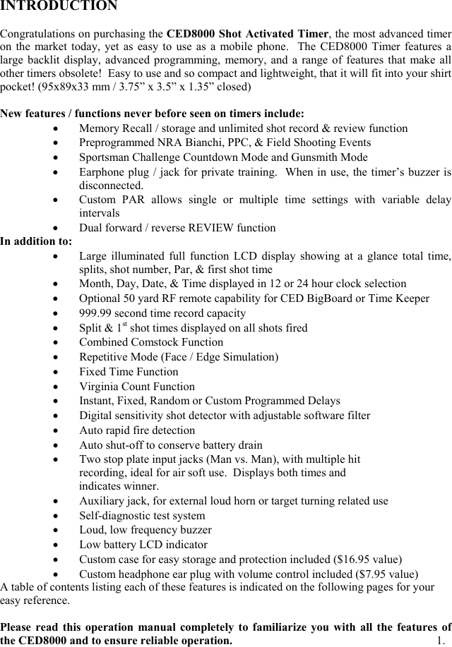 Longmax CED8000 Shooting Timer with RF (Transmitter) User Manual MESSRS