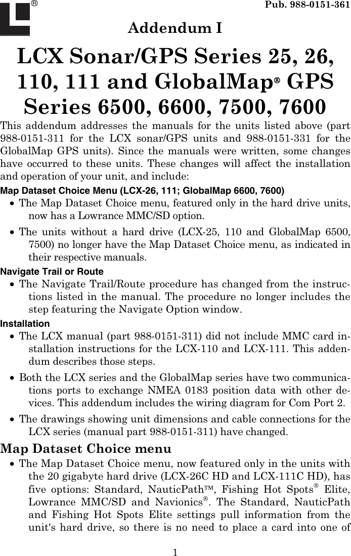 Lowrance Electronic 110 Users Manual LCX 110C, 111C HD, 25C And 26C HD ...