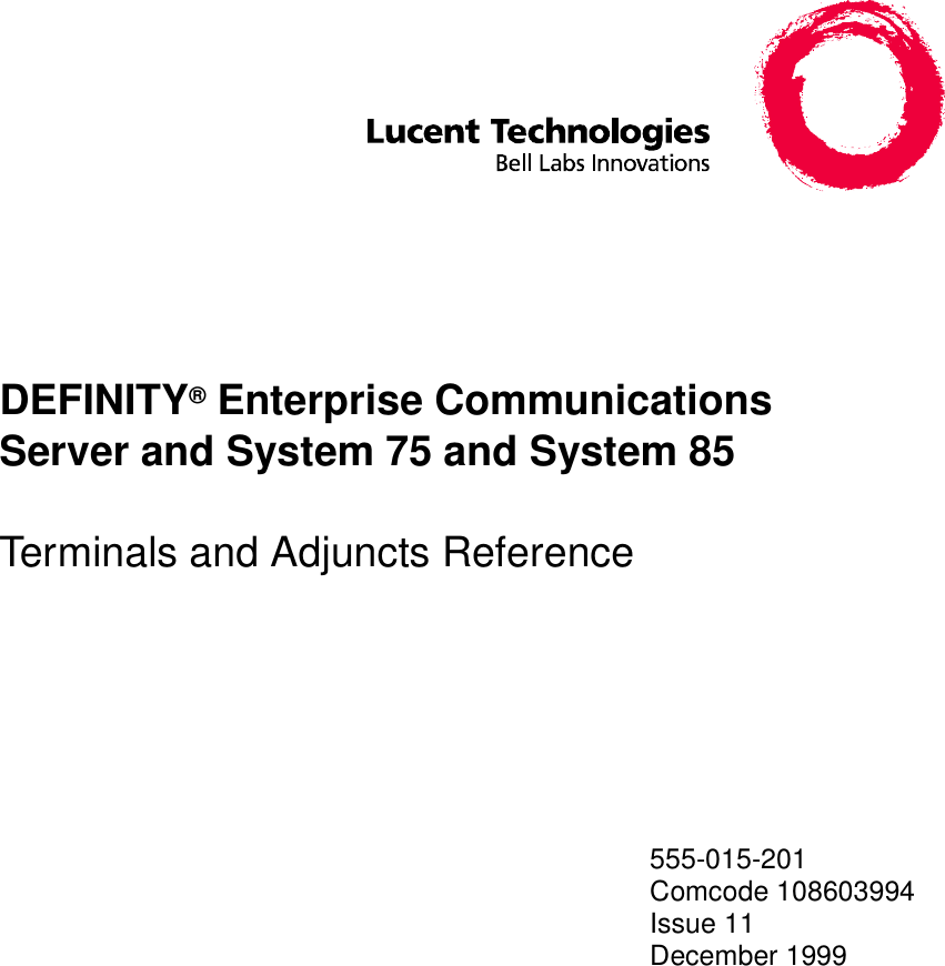 Lucent Technologies Server System 85 Users Manual DEFINITY ECS And 75 ...