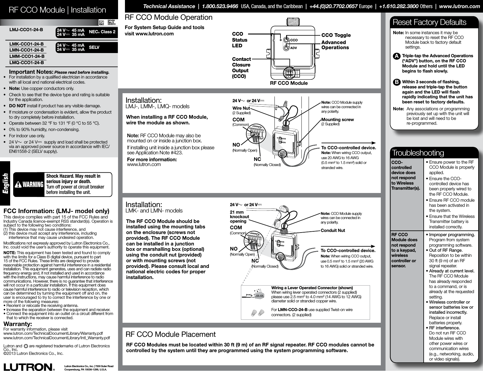 Lutron Electronics 0096 Relay Module User Manual Manual 1