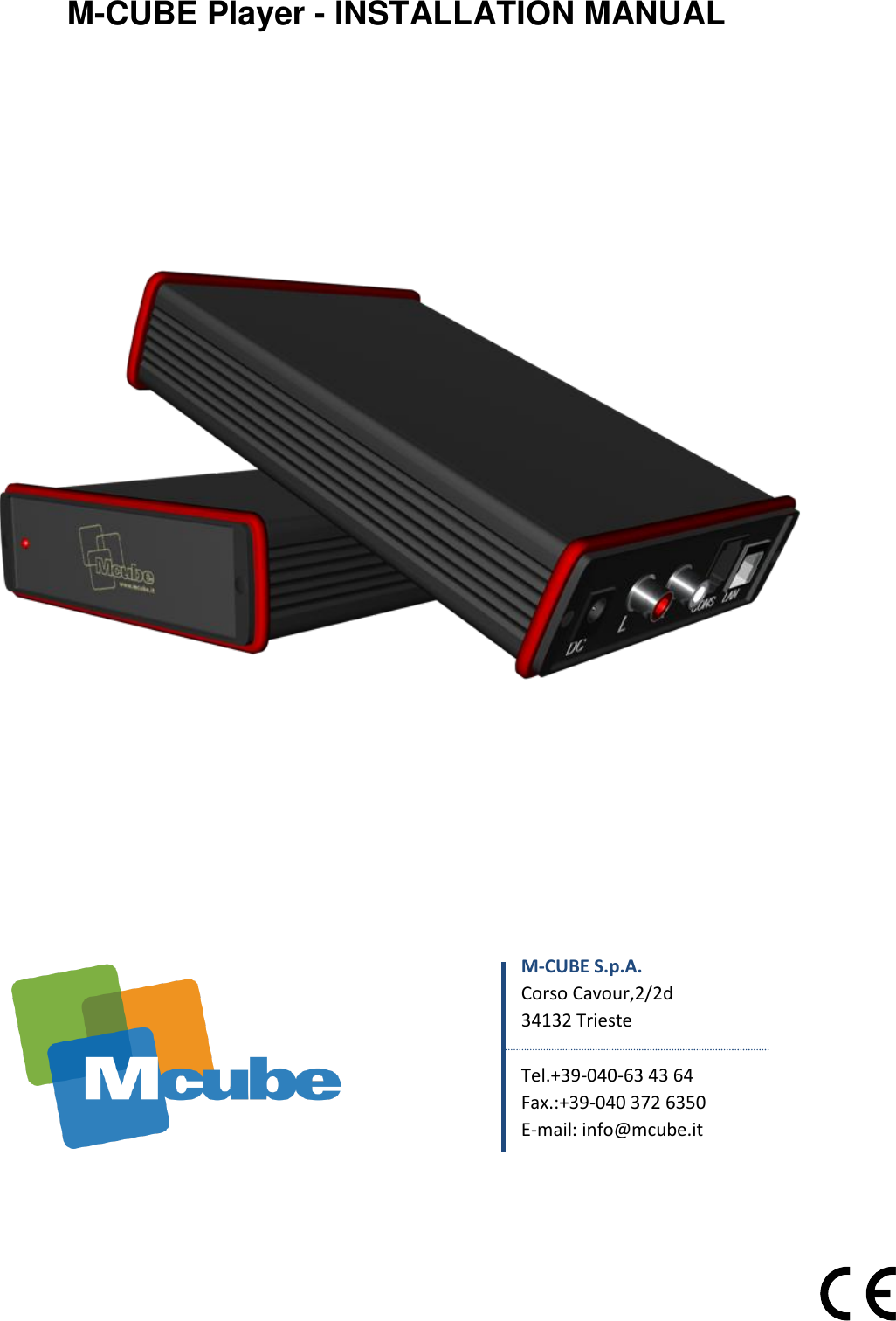 M Cube S p A 7V2261-0 Player instore User Manual Installation Manual