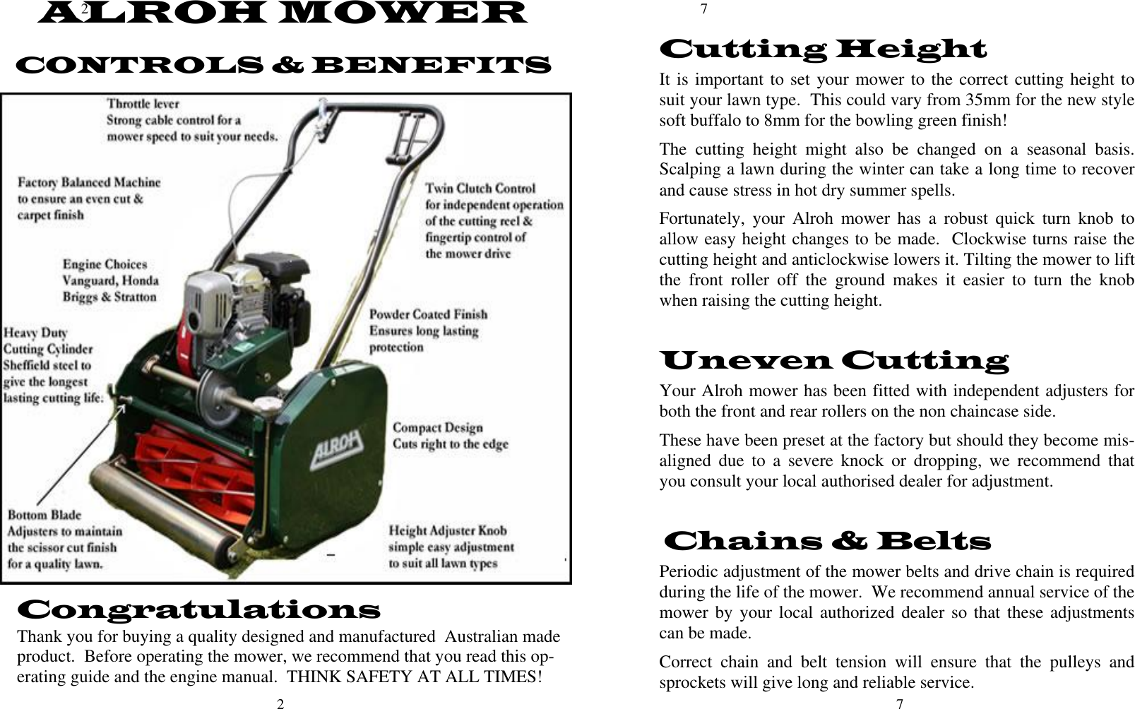 M E Y Equipment Residential Cylinder Mower Users Manual Alroh