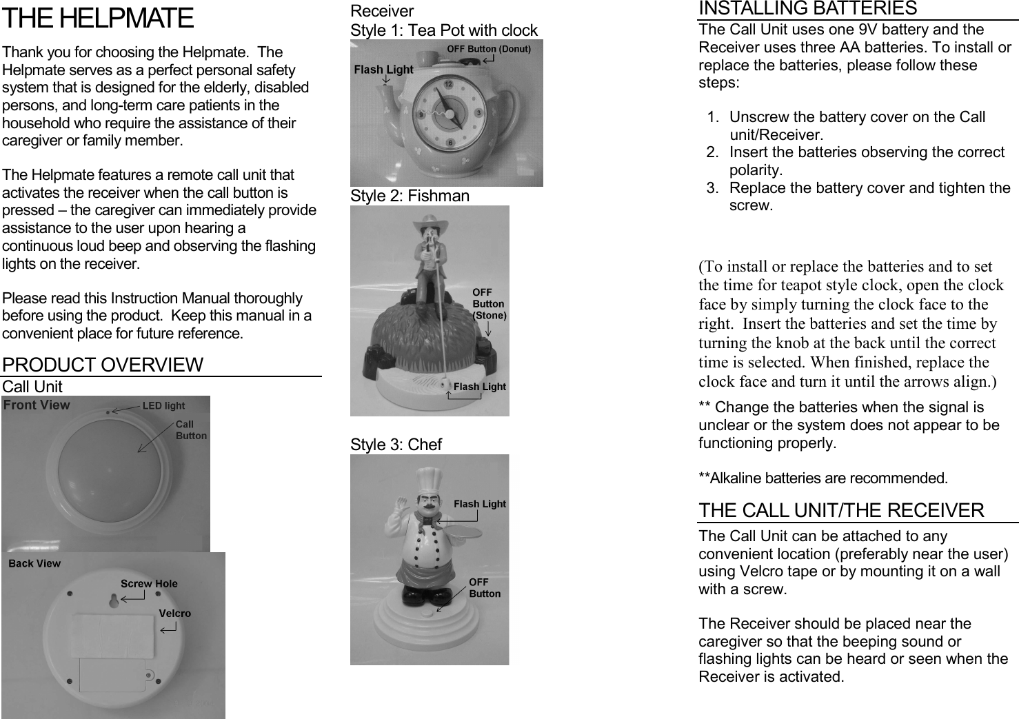 MARCO 91001 Helpmate User Manual