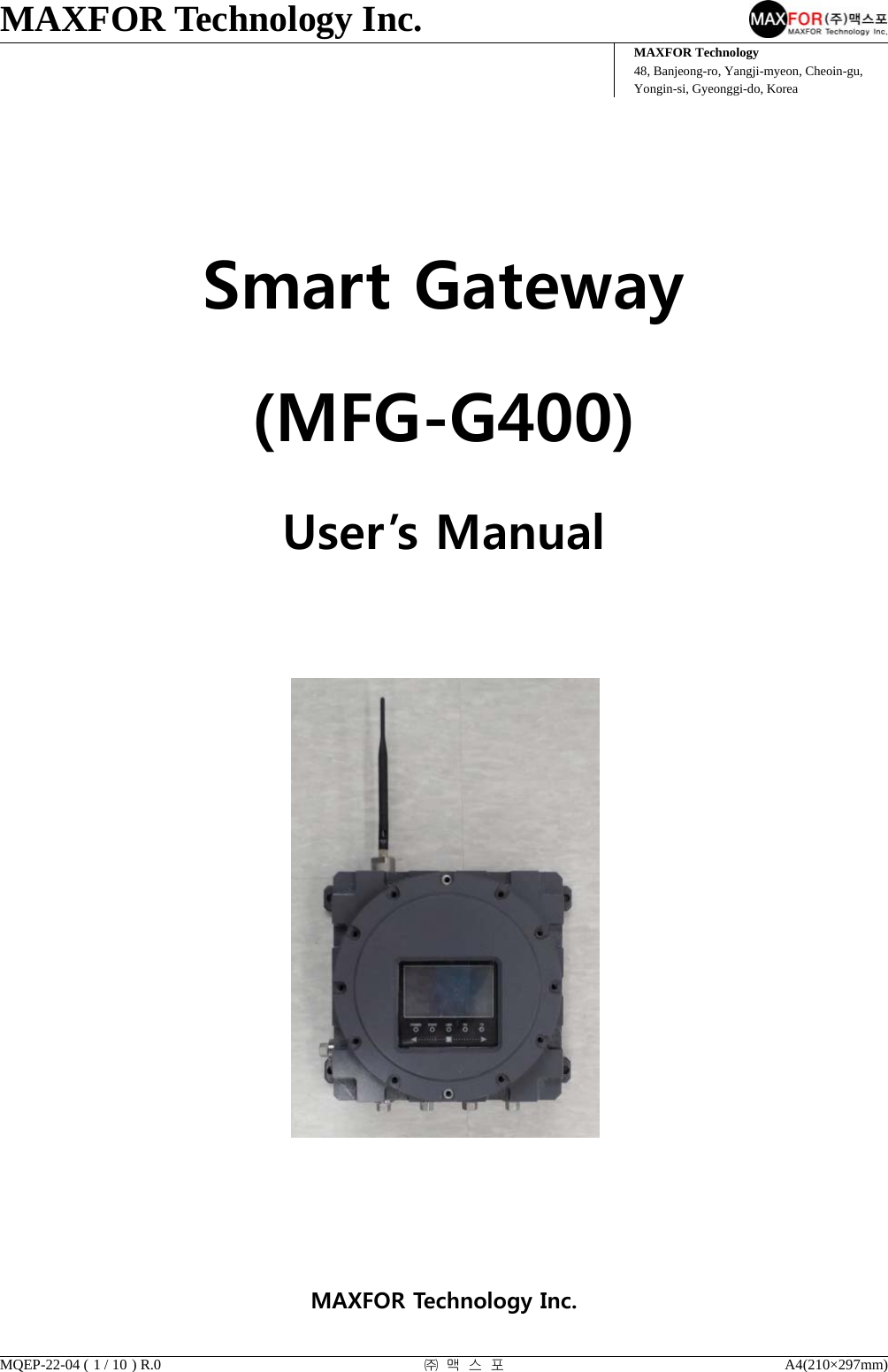 MAXFOR Technology MFG-G400 Smart Gateway User Manual