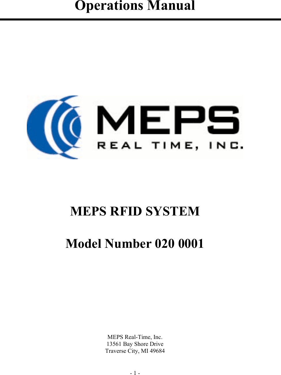 MEPS Real Time MEPS0200001 RFID System User Manual Operations Manual