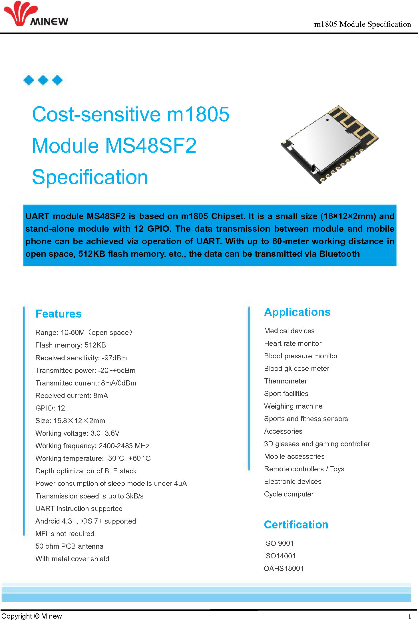 MINEW TECHNOLOGIES MS48SF2 BLE module User Manual