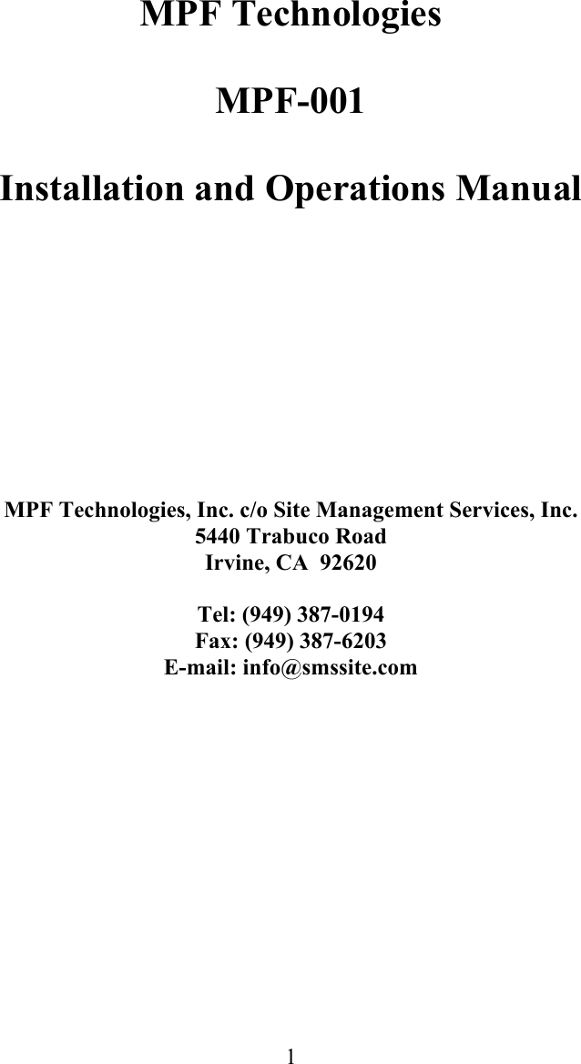 MPF Technologies MPFP000B0F0 PCS Repeater User Manual MPF Manual