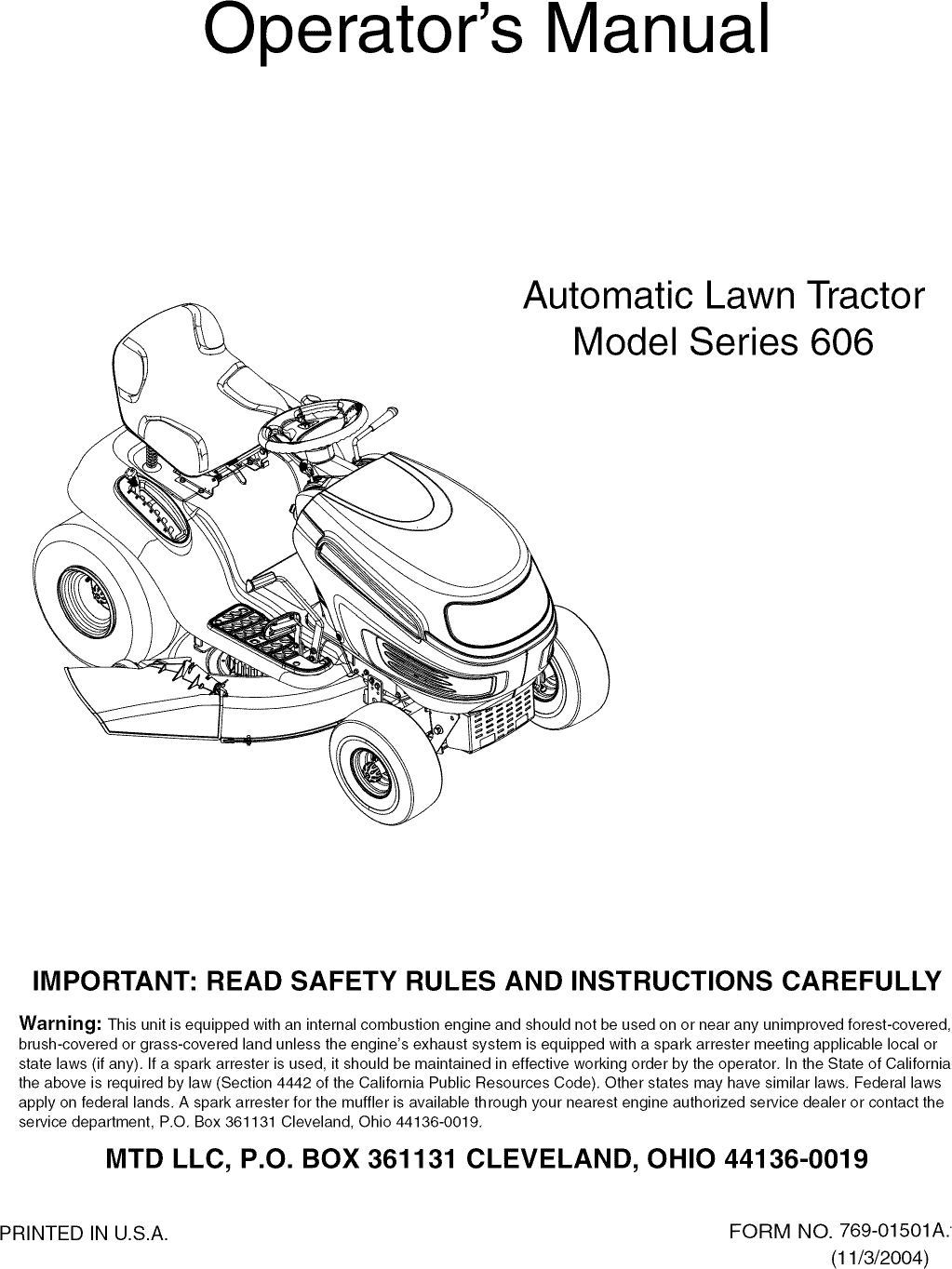 MTD 13AB606H730 User Manual LAWN TRACTOR Manuals And Guides 1109057L